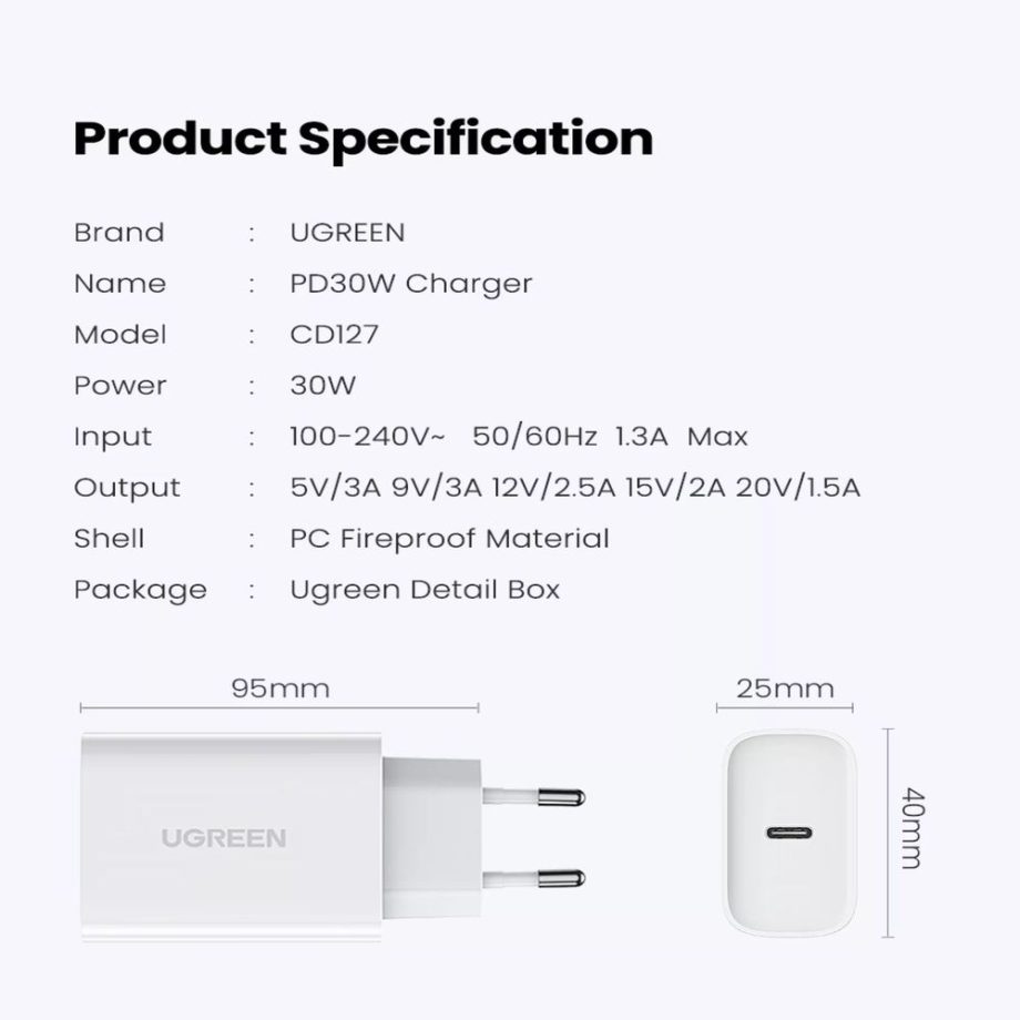 UGREEN Charger PD USB Type C 30W CD127 – UGREEN Indonesia